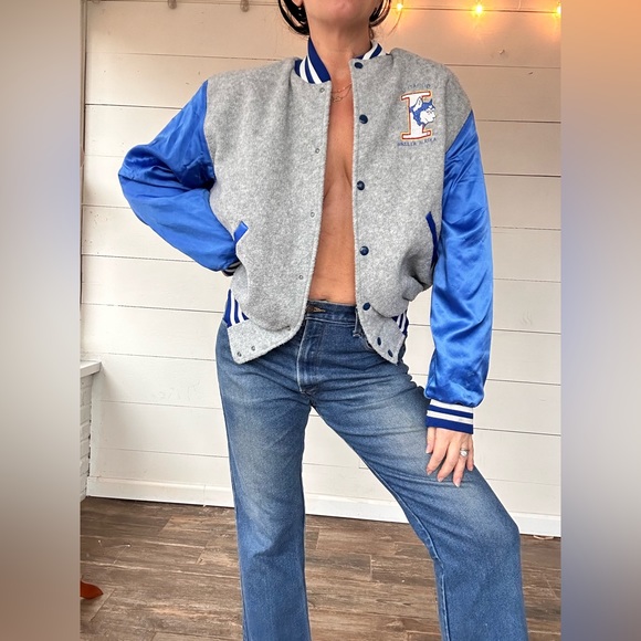 artex | Jackets & Coats | Vintage Artex Grey And Blue Varsity Jacket ...